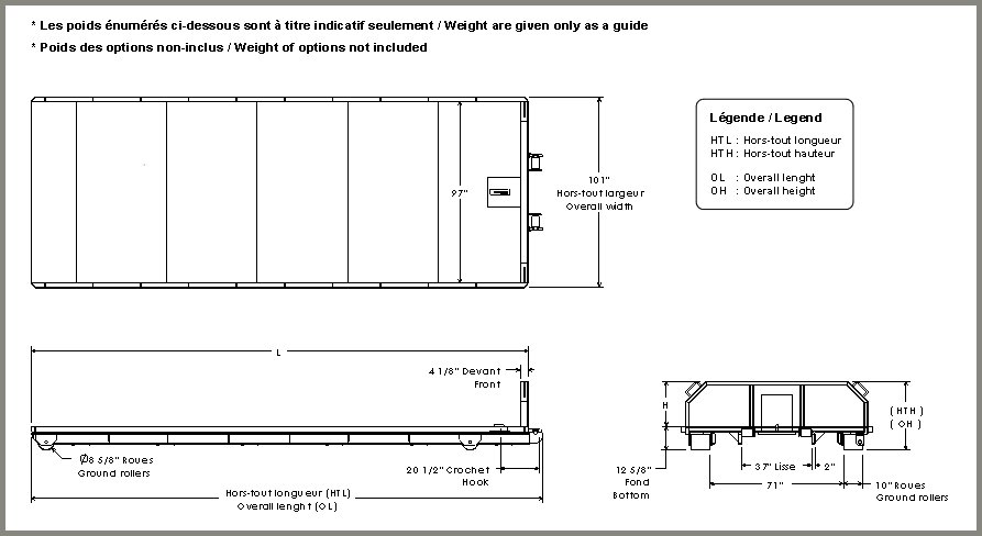 Conteneurs trans-roulier (Roll-Off) en acier Plate-Forme